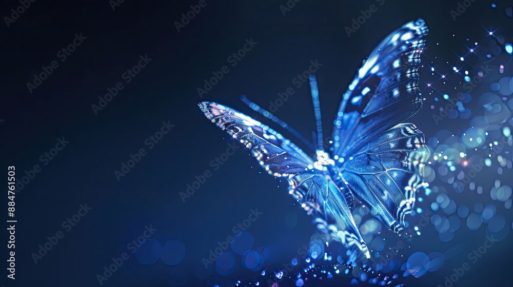 Hologram of a flying butterfly on the dark blue background. Stock ...