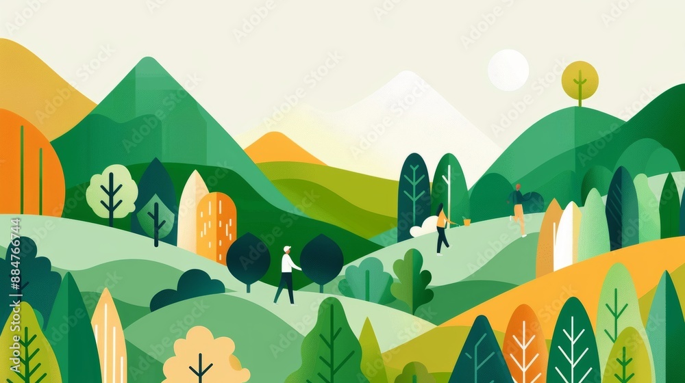 Community practicing sustainable living in a green ecosystem ...