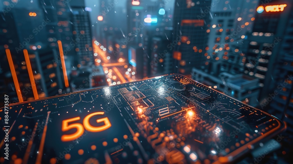 Text 5G, fifth generation of cellular technology, faster data speeds ...