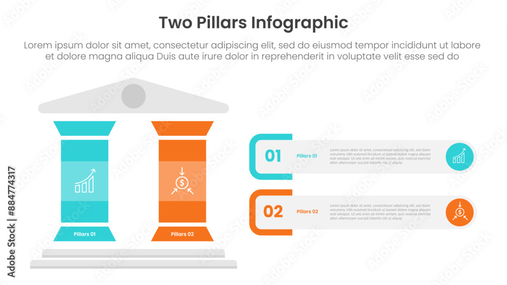 two pillars framework with ancient classic construction infographic ...