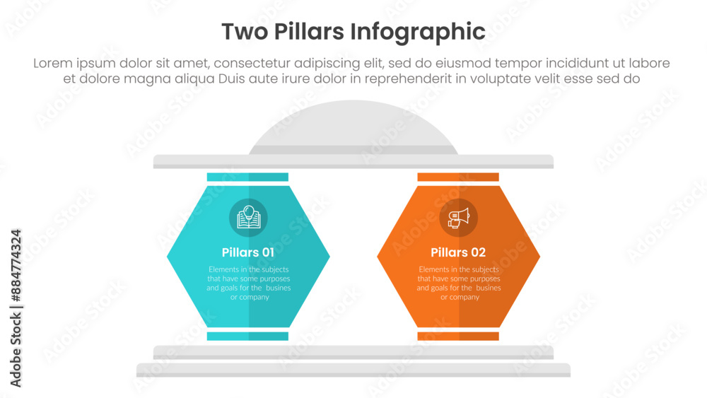 two pillars framework with ancient classic construction infographic ...