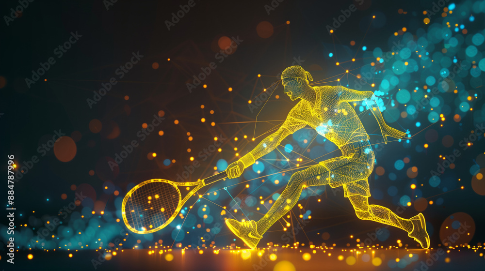technology in tennis sports, digital yellow low poly tennis player with ...