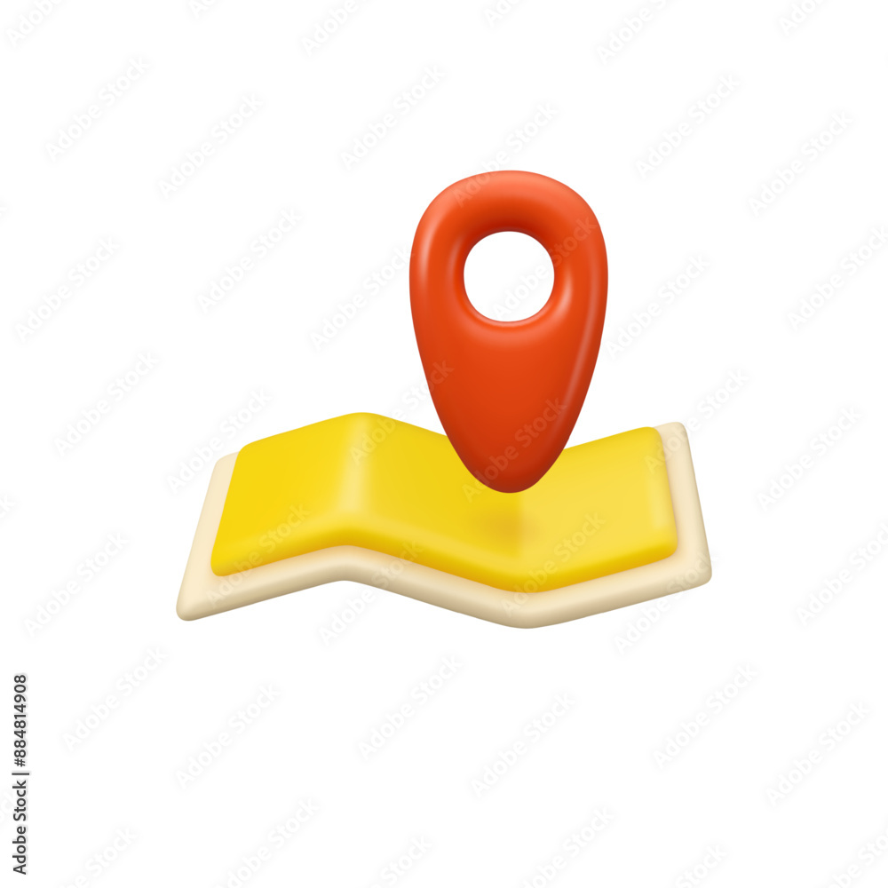 Map with pin icon. Vector 3d simple cartoon illustration, GPS point on ...