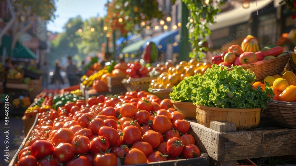 A photorealistic scene A bustling farmers market overflowing with ...