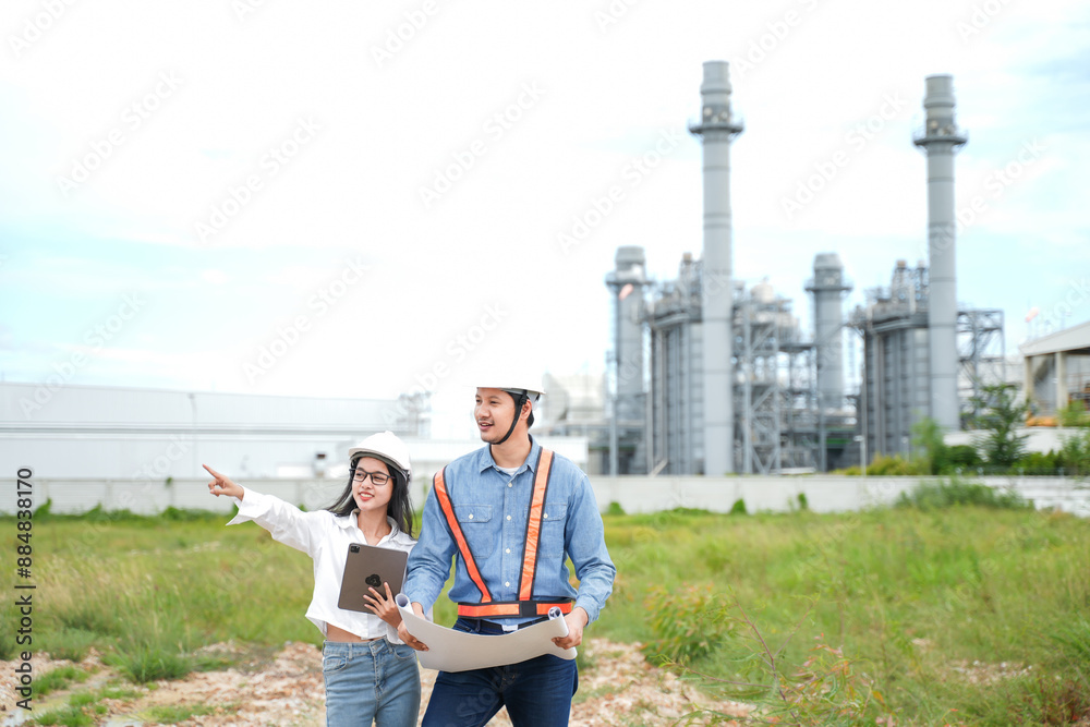Engineers team Reviewing drawing and Plans on Construction Site at ...