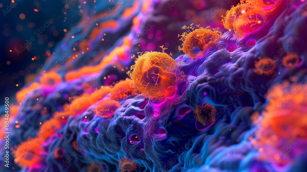 Graphic of the stomach lining under attack by H.pylori bacteria ...