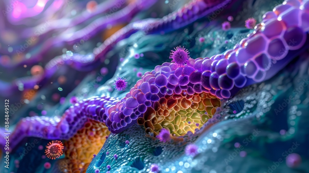 Graphic of the stomach lining under attack by H.pylori bacteria ...