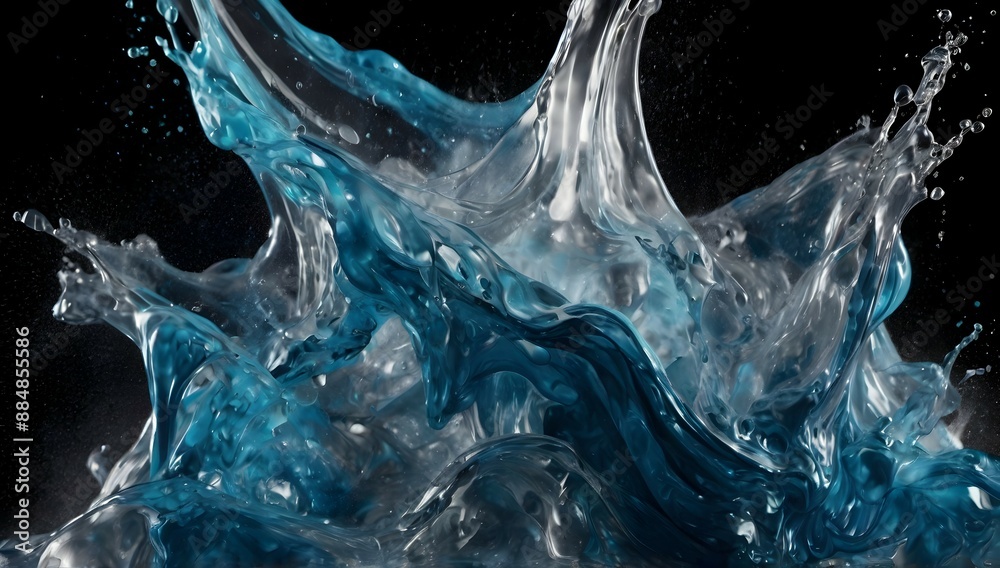 Glitter mist. Paint water splash. Magic spell. Blue silver gray color ...