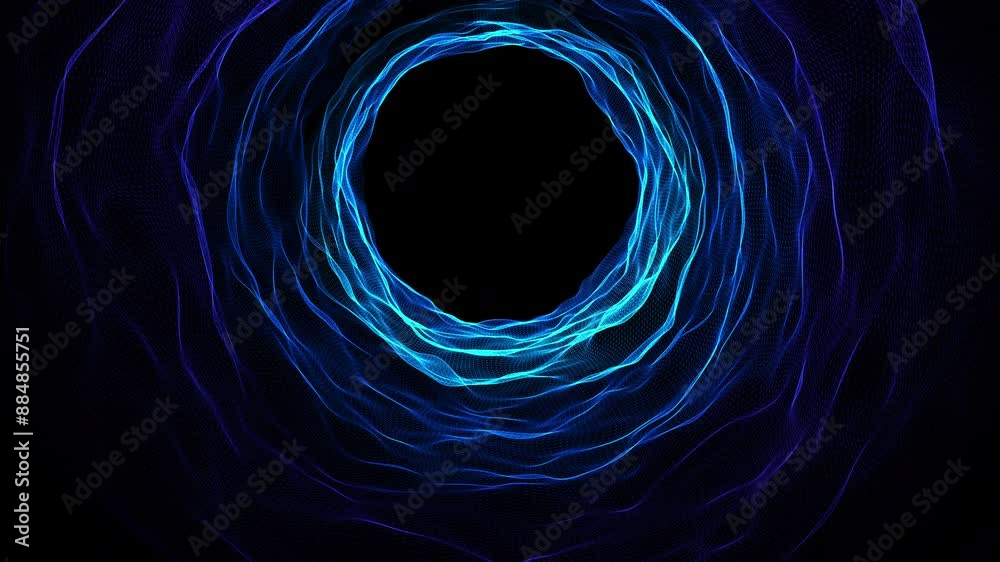 Seamless loop animation of abstract wavy tunnel made of blue ...