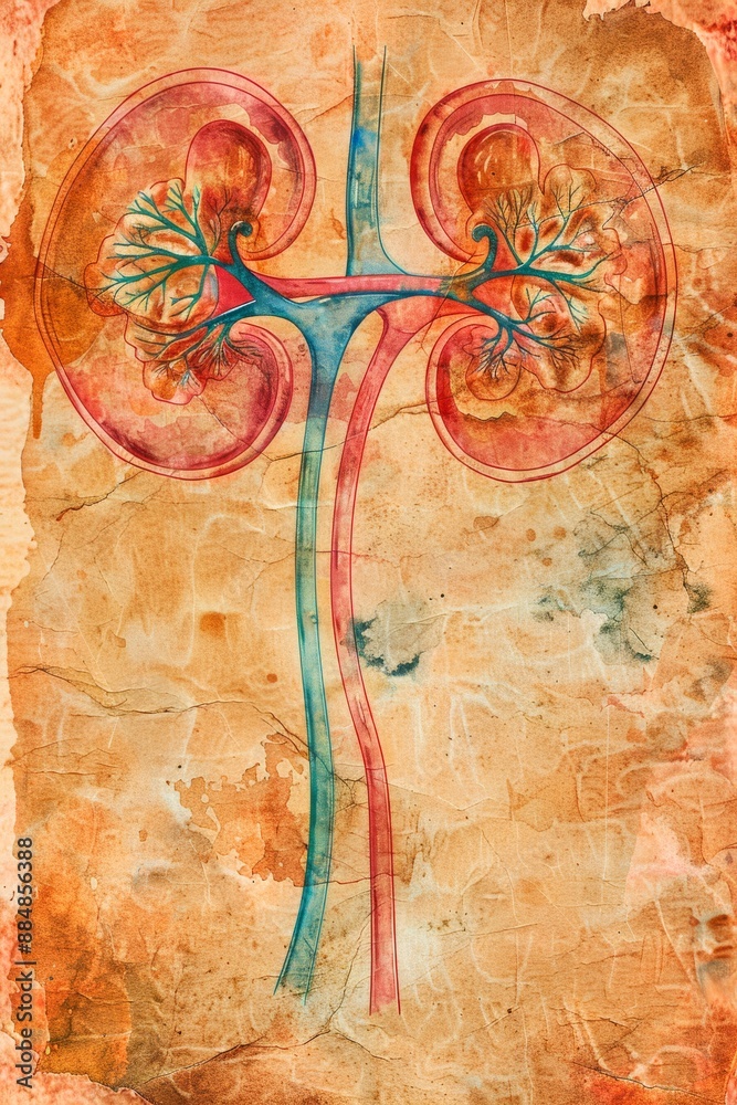 watercolor clipart of Kidneys on parchment page, vintage scrapbook page ...