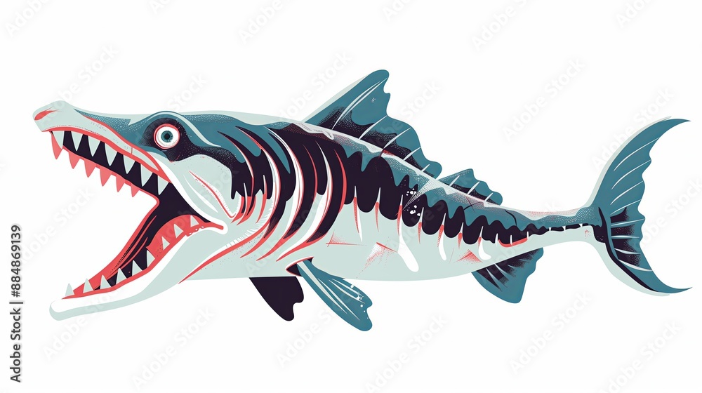 A cartoon style illustration of a barracuda attacking, with exaggerated ...