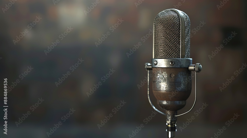 An old fashioned broadcasting microphone used in voice over recordings ...