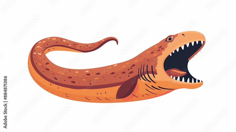 A flat style illustration of a moray eel in an aggressive pose, mouth ...