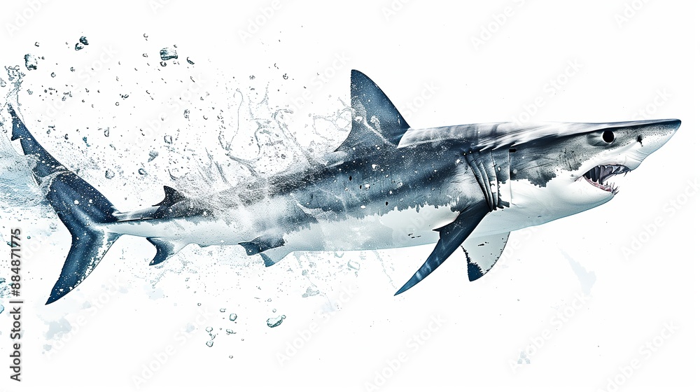 A high-resolution of a Mako shark lunging forward with its jaws agape ...