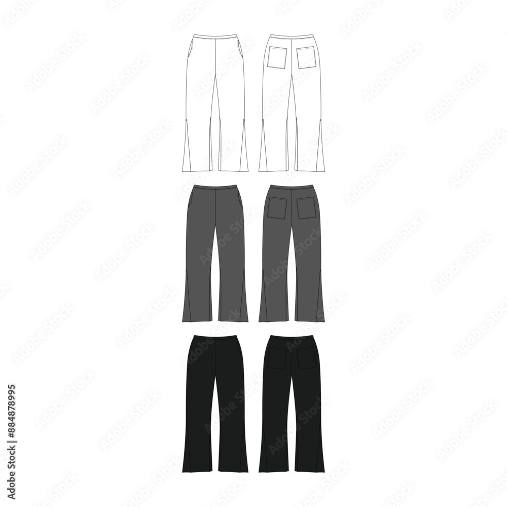 Blank Flare Sweatpants Technical Drawing Vector Fashion Illustration ...