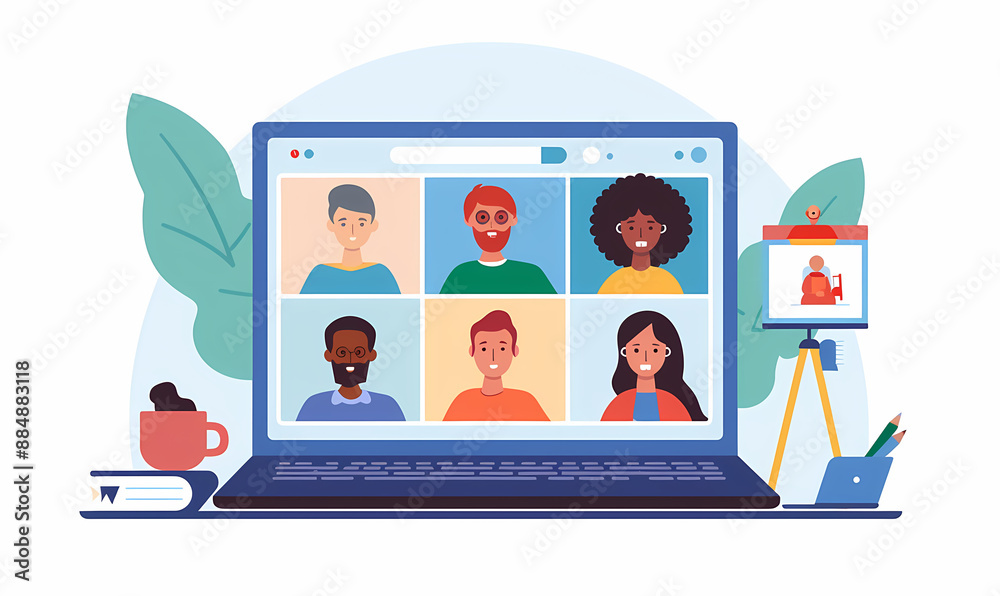 Video conference theme and multiracial business team in online call ...