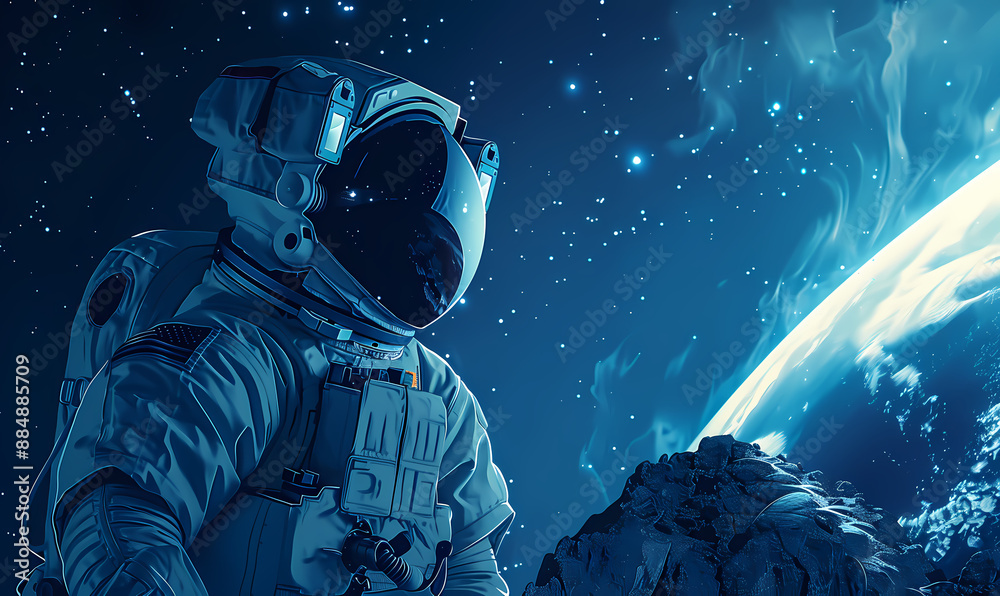 planets rocks clouds galaxy watercolor art Astronaut space exploration ...