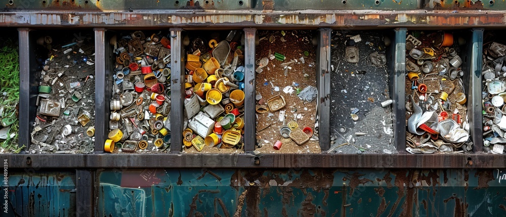 Manual waste bulkhead. Waste sorting at a recycling plant. Garbage ...