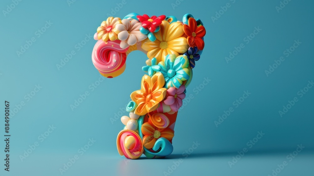 A cute colorful number 7 on a plain background. Sharp and clear, 3D ...