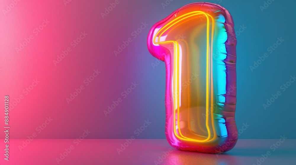 A cute colorful number 1 with a glowing effect on a plain background ...