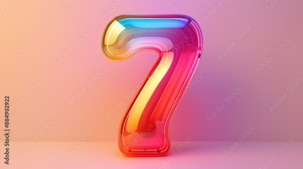 A cute colorful number 7 with a cartoonish outline on a plain ...