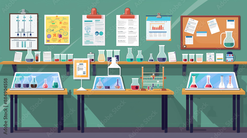 Science fair setup with project displays, poster boards, and neatly ...
