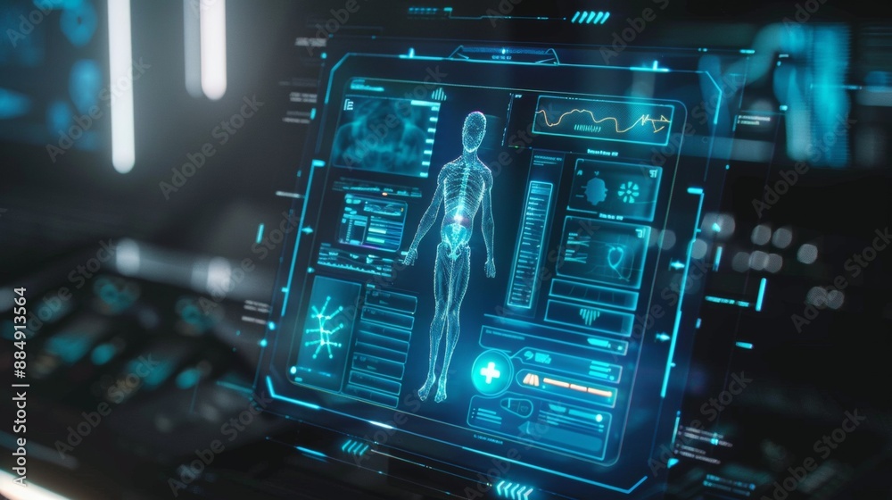 Foto de Futuristic Digital Interface Shows Human Body With Vital Signs ...