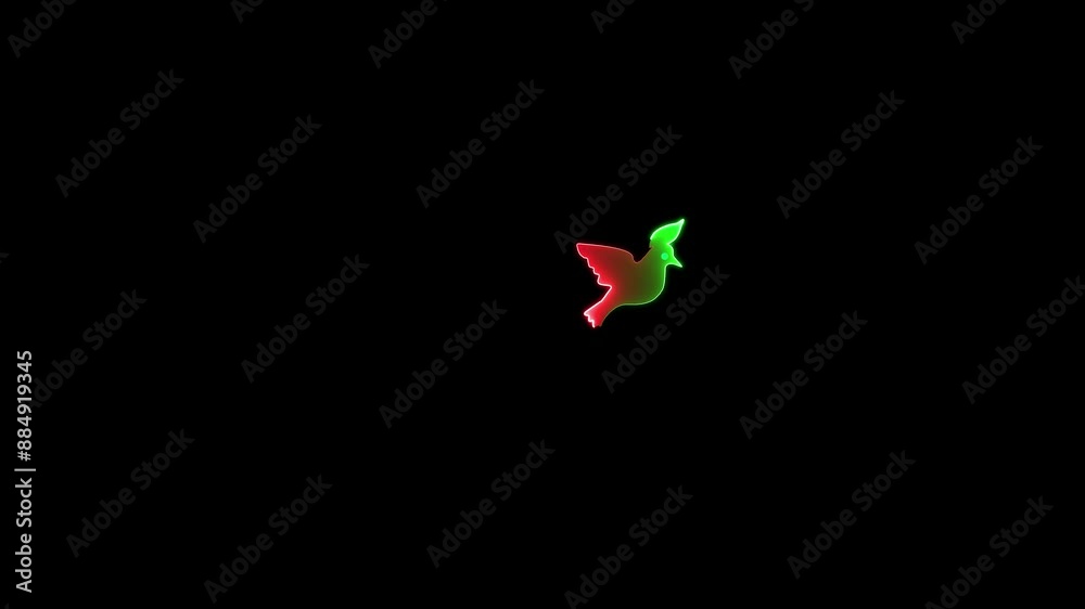 Dove bird icon neon red and green color bright animation black ...