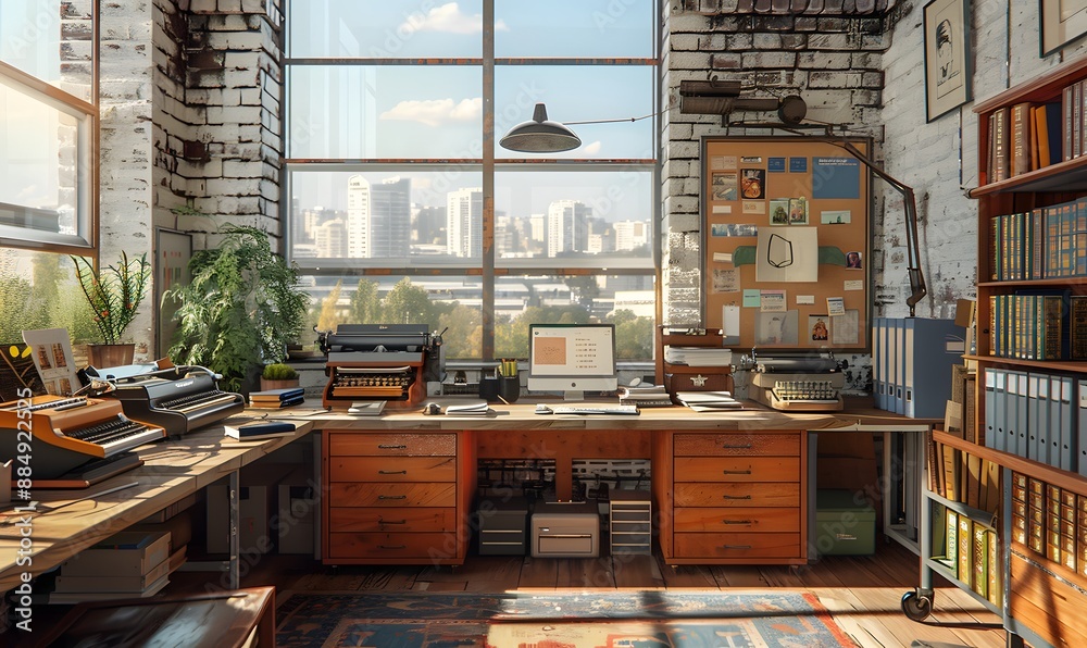 Retro Industrial Office, A loft space converted into a home office with ...