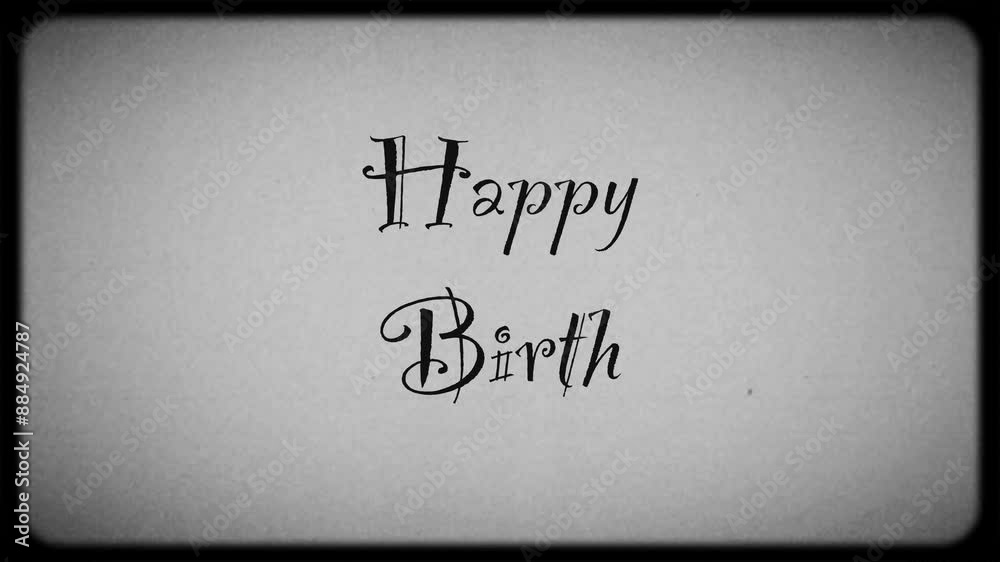 Happy birthday text message animation on an old style film frame with ...