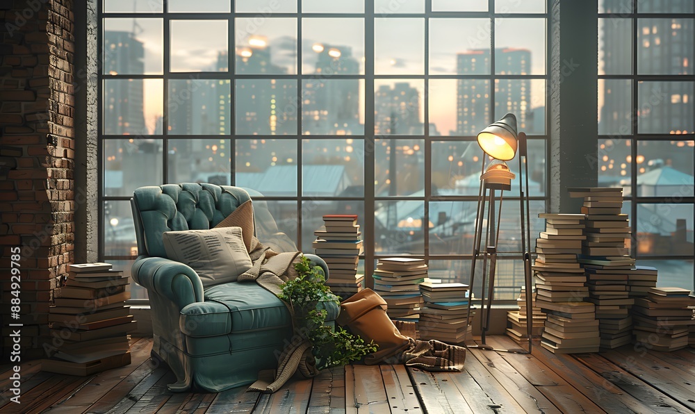 Vintage Reading Nook, A cozy corner in a loft with a vintage armchair ...