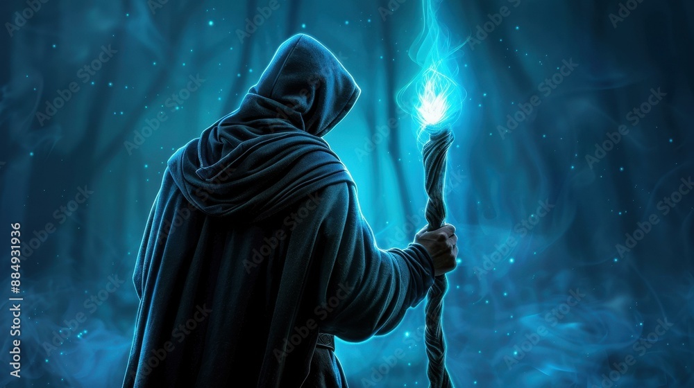 Explore a fantasy world with a wizard wielding a magic staff in an ...