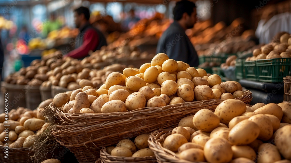 Potato Market Scene Capture the vibrant atmosphere of a farmers' market ...