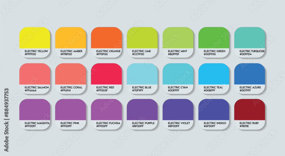 Electric Color Palette, Electric Color Guide Palette with Color Names ...