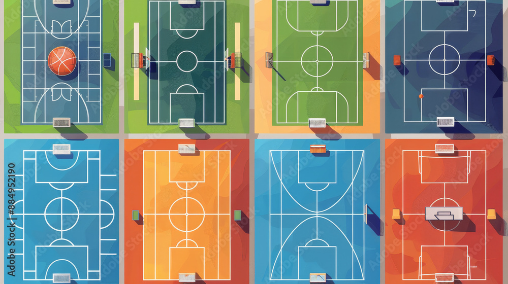 six distinct sports courts, each designed with accurate dimensions and ...
