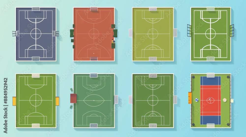 six distinct sports courts, each designed with accurate dimensions and ...