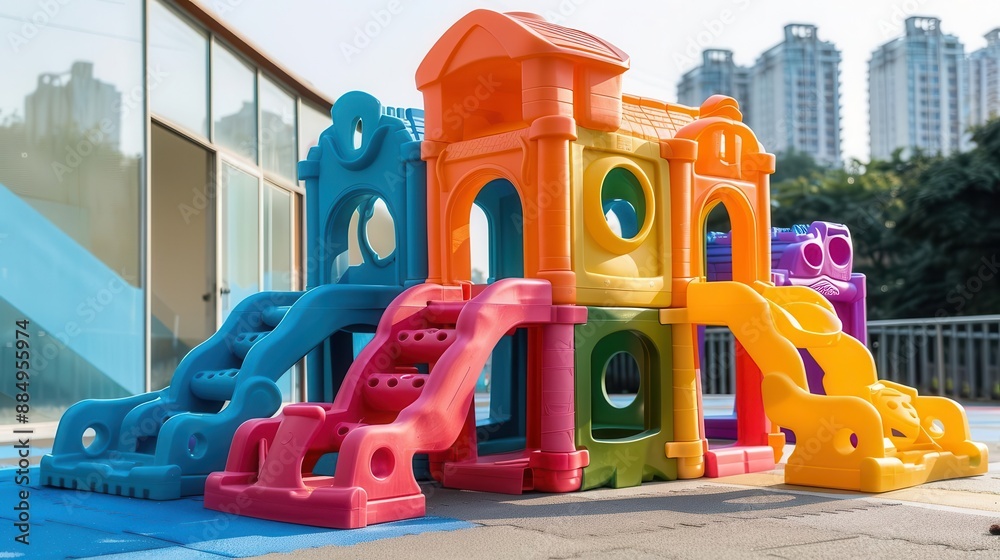 colorful plastic play sets flat design side view children playtime ...