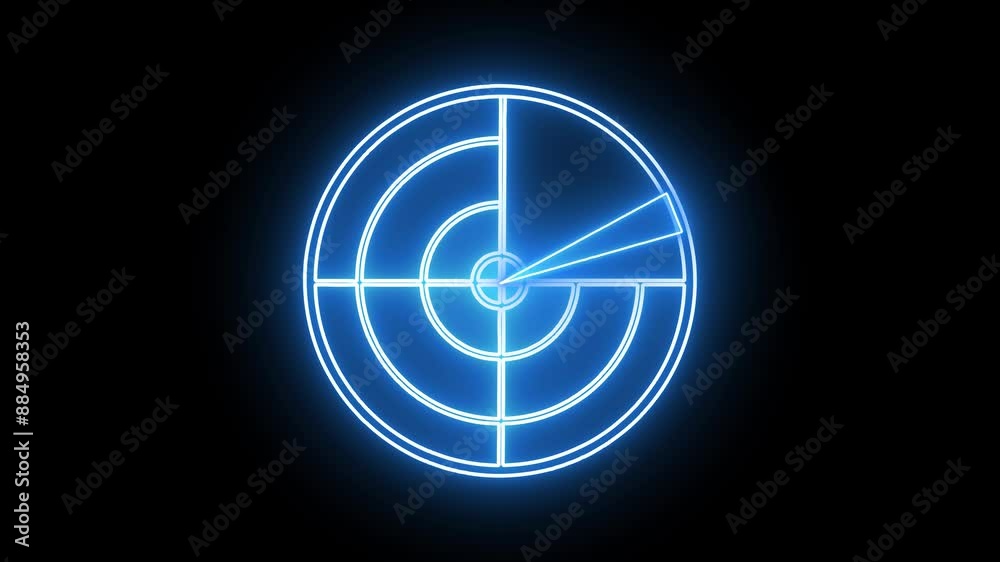 light glowing neon blue color radar technology animation icon ...