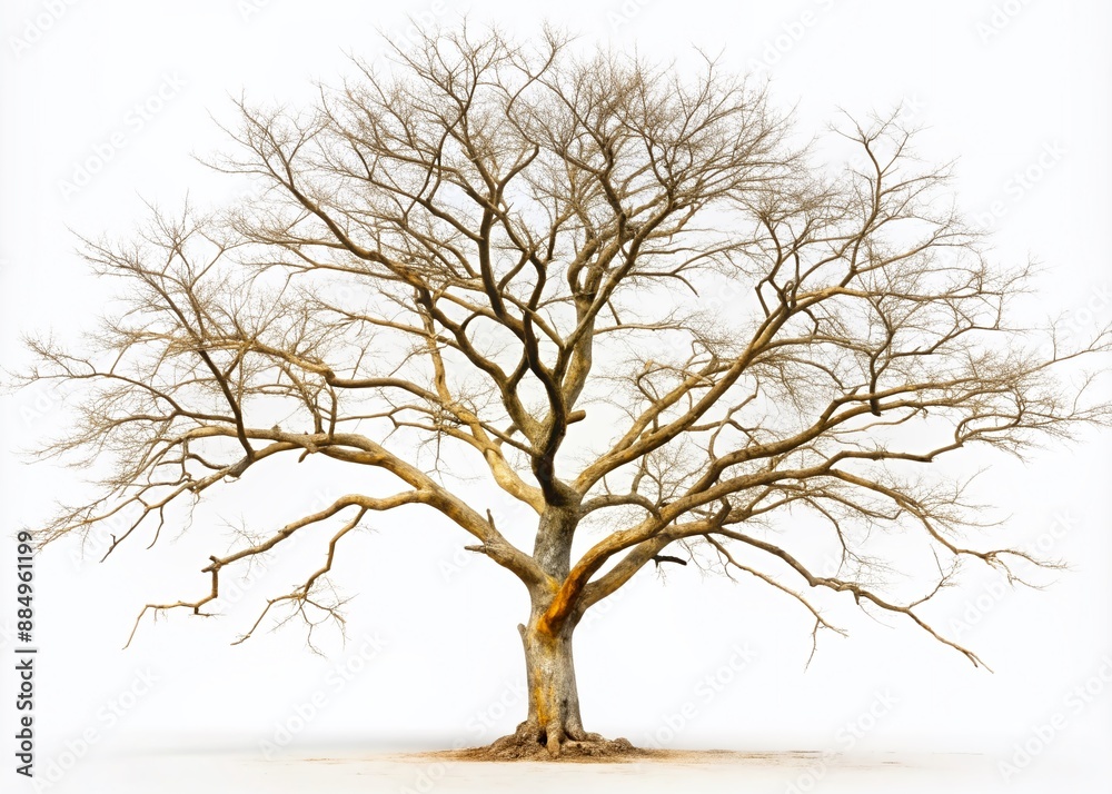 Isolated on a pure white background, a solitary, withered, and lifeless ...