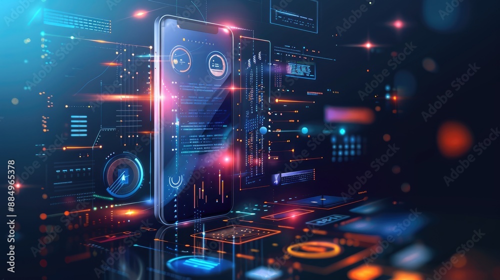 A modern poster design for a tech product launch, incorporating sleek ...