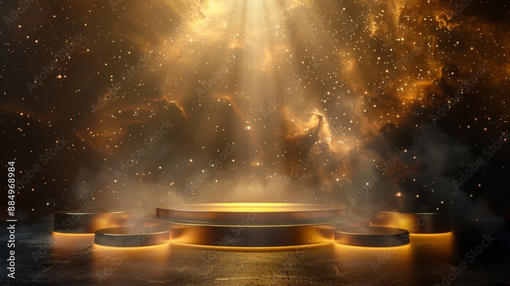 Abstract Golden Podium with Smoke: Luxurious Presentation and Marketing ...