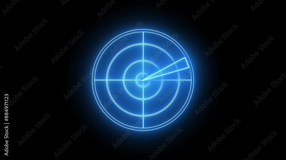 light glowing neon blue color radar technology animation icon signal ...