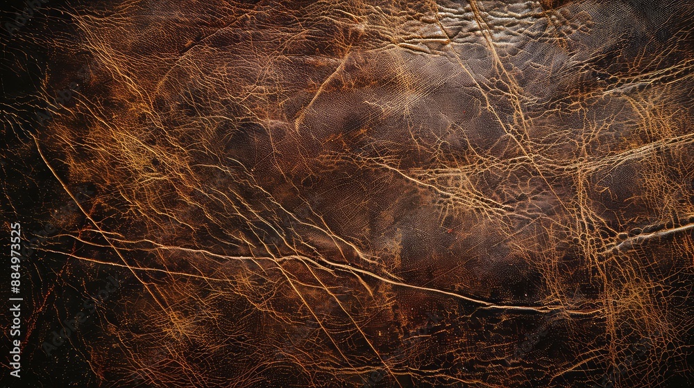 Dark brown leather texture with visible creases and unique patterns ...
