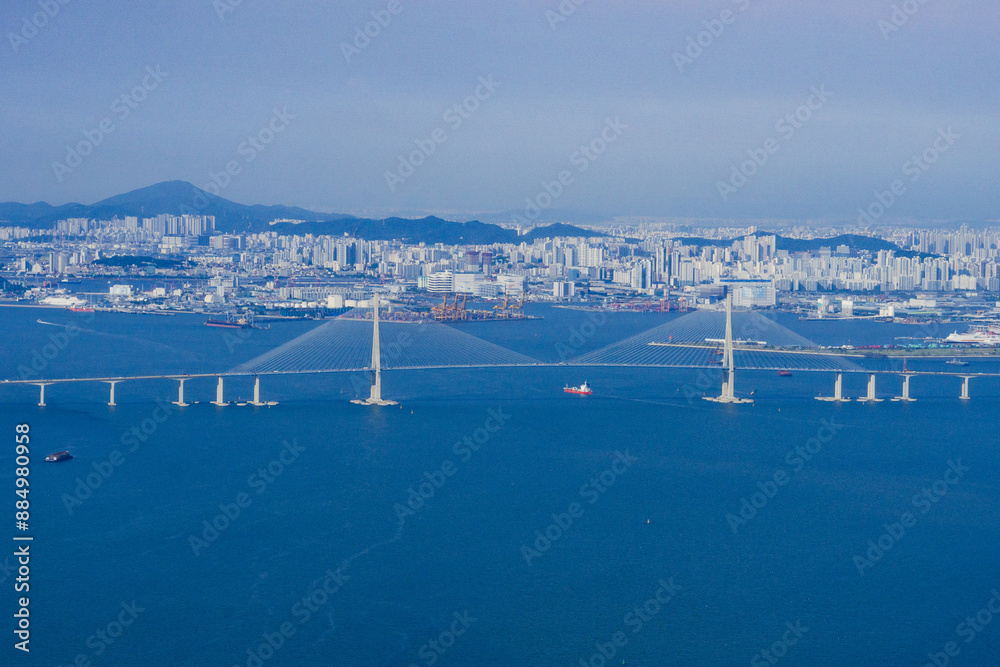 Incheon, South Korea - August 16, 2023: Aerial view of a cargo ship ...