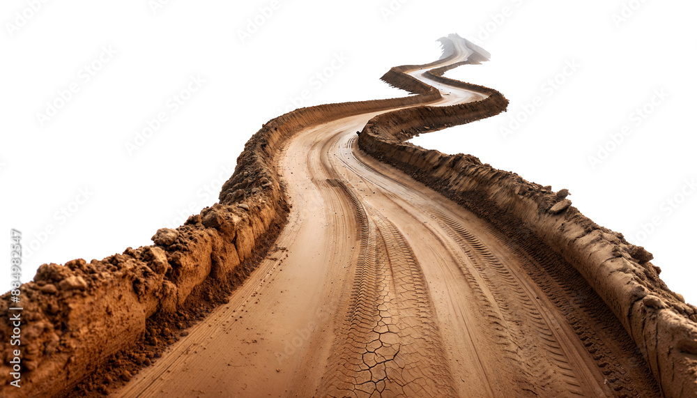 Curved dirt road with tire tracks isolated on transparent background ...