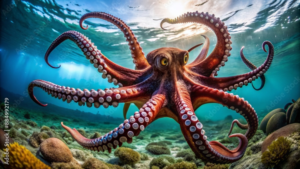 Magnificent giant Pacific octopus sprawls majestically across ocean ...
