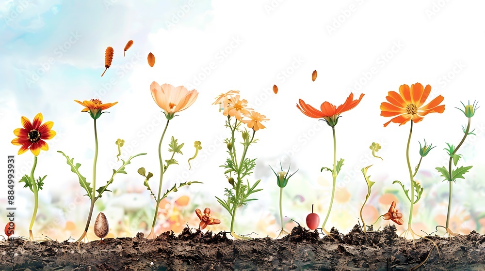Visual guide the life cycle of a flowering plant from seed germination ...