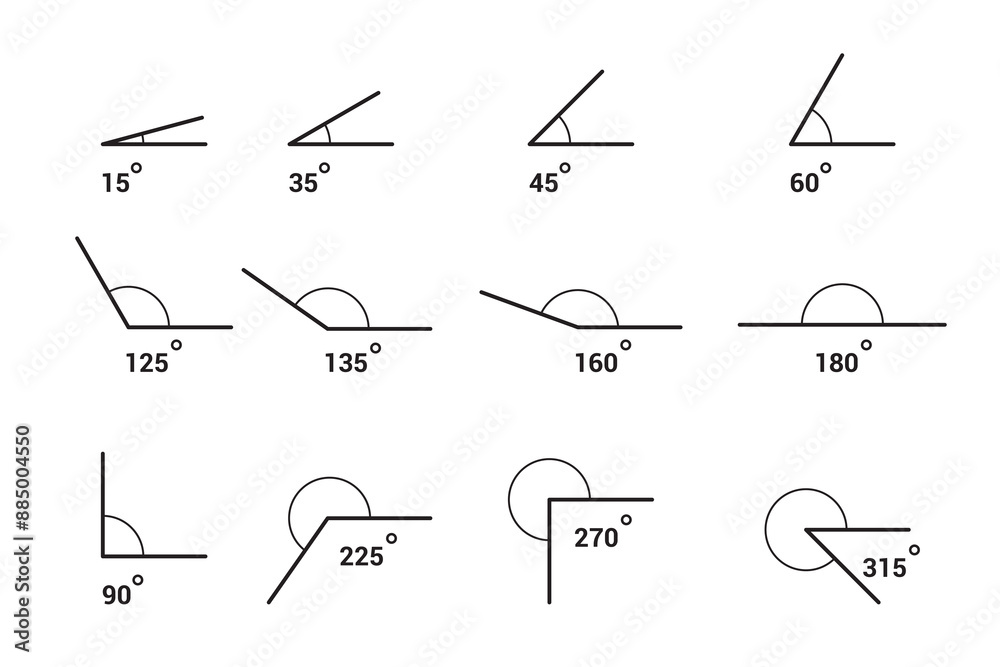Different Angles degrees template set. Measure and geometric math ...