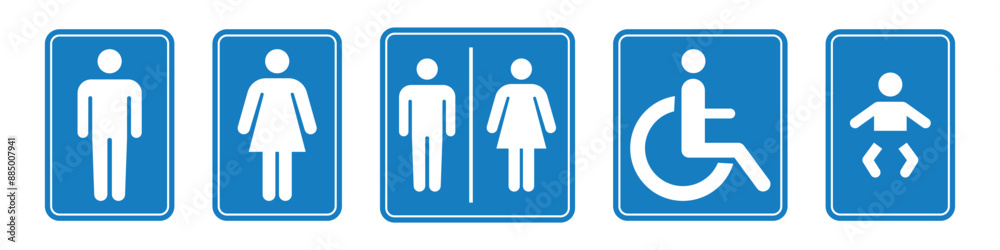 washroom signs. printable blue sticker of toilet symbol with man woman ...