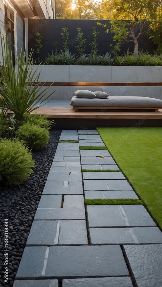 Innovative garden and terrace layout incorporating a mix of materials ...